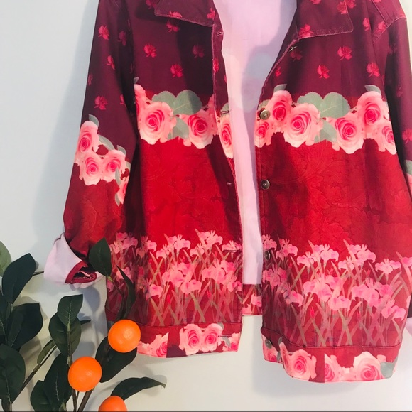 Vintage | Jackets & Coats | Vintage Retro 9s Rose Floral Denim Jacket ...